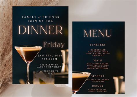 Dinner Party Invitation Dinner Menu Template Dinner Invitation