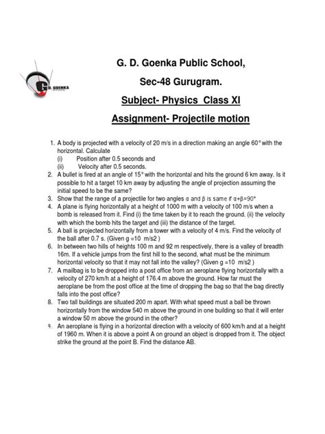 Assignment Projectile Motion Pdf