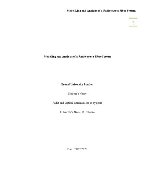 Modelling And Analysis Of A Radio Over A Fibre System Download Free Pdf Radio Optical Fiber