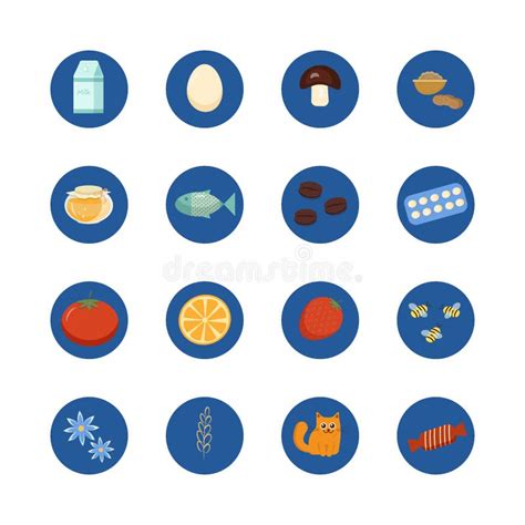 Icons Products That Cause An Allergic Reaction Stock Vector Illustration Of Vegetable Citrus