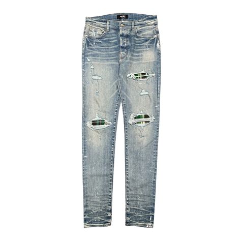 Amiri Amiri Mx1 Green Plaid Patch Jeans Clay Indigo Grailed