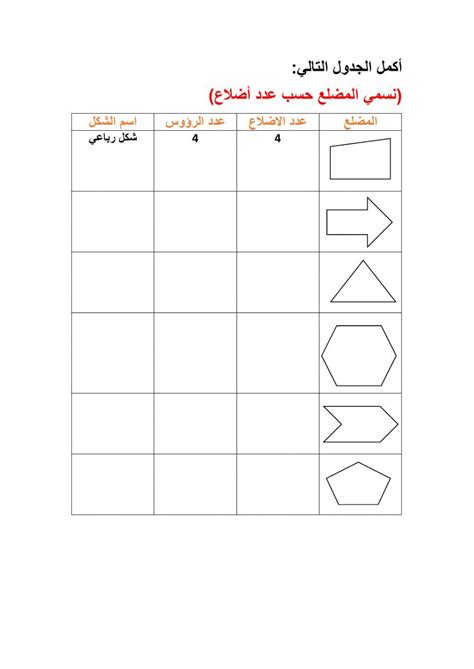 المضلعات للصف الرابع Online Exercise For Live Worksheets