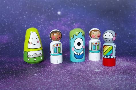 Rainbow Bot Single Robot Toy Wooden Robot Toy Wooden Peg Etsy