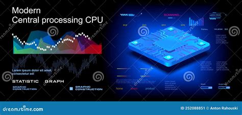 Realistic Computer Cpu Chip Powerful Central Processor In Axonometric Projection New