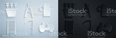 낫 물뿌리개 나무 계단 트랙터 원예 수제 가위 식물 냄비 아이콘을 설정합니다 벡터 3차원 형태에 대한 스톡 벡터 아트 및 기타 이미지 Istock