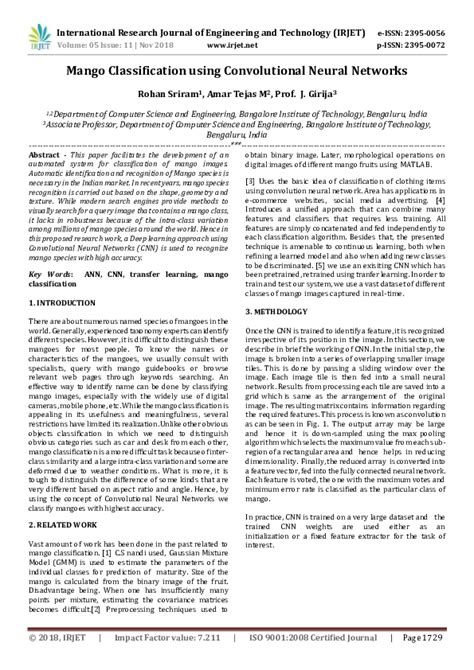 Pdf Irjet Mango Classification Using Convolutional Neural Networks