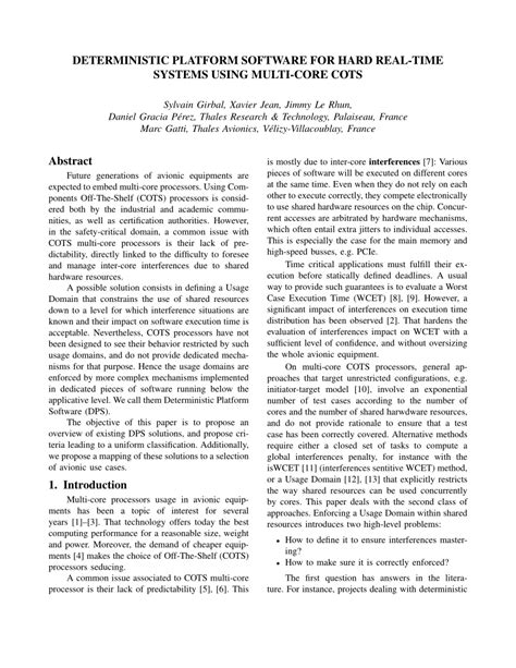 Pdf Deterministic Platform Software For Hard Real Time Systems Using Multi Core Cots