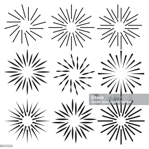 스타버스트 아이콘 세트 검은색 방사형 패턴 벡터 일러스트 레이 션 검은색에 대한 스톡 벡터 아트 및 기타 이미지 검은색 광학 기기 기하 도형 Istock