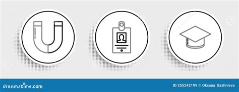 Set Line Graduation Cap Magnet And Identification Badge Icon Vector Stock Vector