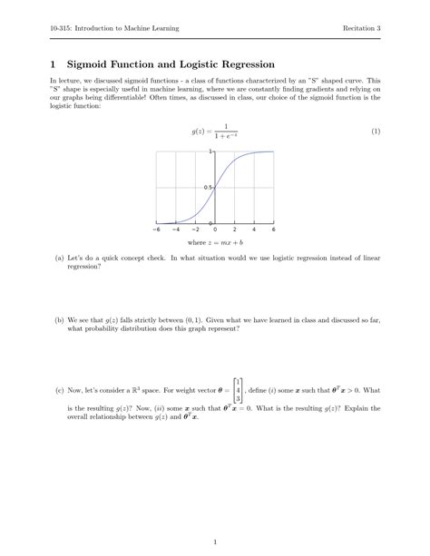 1 Sigmoid Function And Logistic Regression Docslib