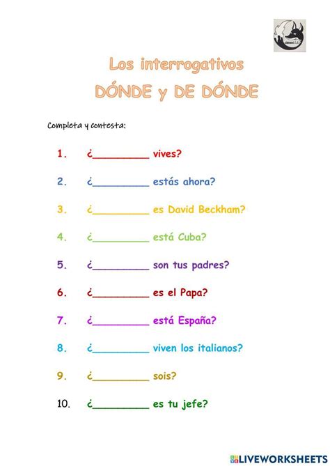 Los Interrogativos DÓnde Y De DÓnde Worksheet Live Worksheets