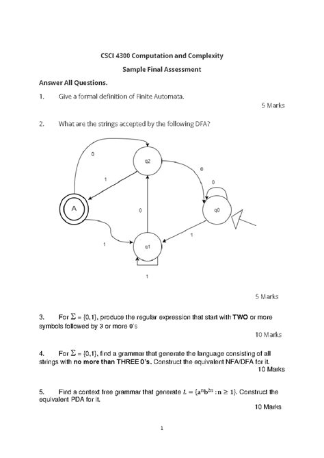 Sample Final Exam Jan 2023 Questions ONLY CSCI 4300 1 CSCI 4300