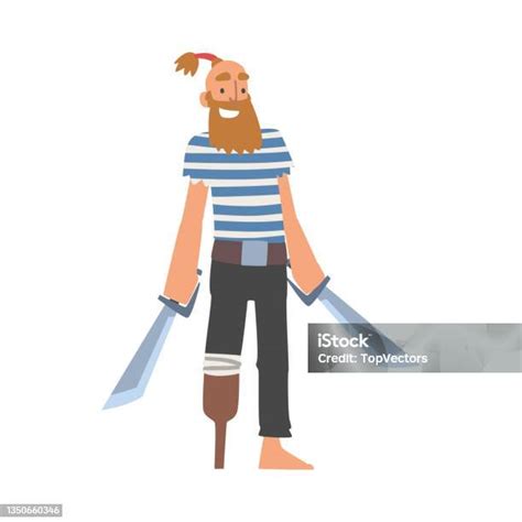 수염이 있는 남자 해적 또는 사브레와 나무 다리를 마린 강도 벡터 일러스트레이션으로 가진 버커니어 캐릭터 개념에 대한 스톡 벡터 아트 및 기타 이미지 Istock