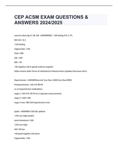 CEP ACSM EXAM QUESTIONS ANSWERS 2024 2025 CEP ACSM Stuvia US