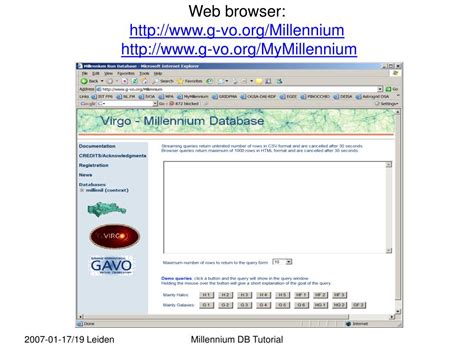 ppt introduction to the millennium database with an sql tutorial powerpoint presentation id