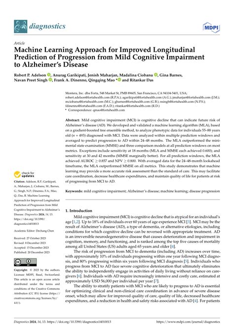 Pdf Machine Learning Approach For Improved Longitudinal Prediction Of Progression From Mild