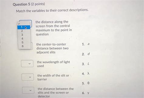 solved question 5 2 points match the variables to their