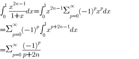 calculus 0 1 x 2n 1 x 1 dx n 1 tinku tara