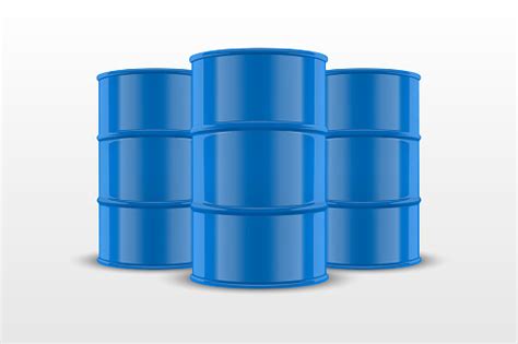 벡터 3d 현실적인 세 개의 파란색 배럴 위험한 액체 주의 배럴 방사성 유해 화학 물질 독성 오염 많은 위험 배럴 분리 된 근접 촬영 전면 모습 통 배럴에 대한 스톡 벡터