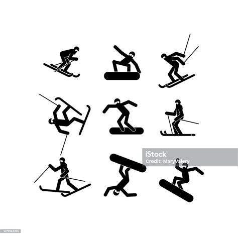 스노우 보더와 스키어 기호 기호 세트입니다 스노우 보드와 스키 아이콘입니다 벡터 그림 검은색에 대한 스톡 벡터 아트 및 기타 이미지 검은색 겨울 계절 Istock