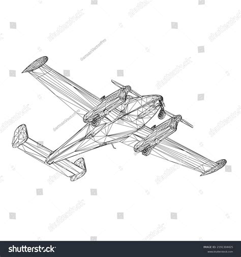 Airplane Wireframe Propeller Black Lines Isolated Stock Vector Royalty Free 2191304425