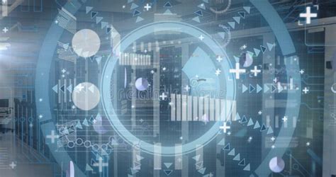 Image Of Scope Scanning With Data Processing Over Server Room Stock Illustration Illustration