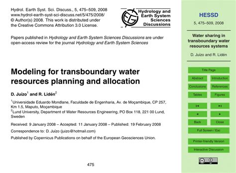 Pdf Modeling For Transboundary Water Resources Planning And Allocation