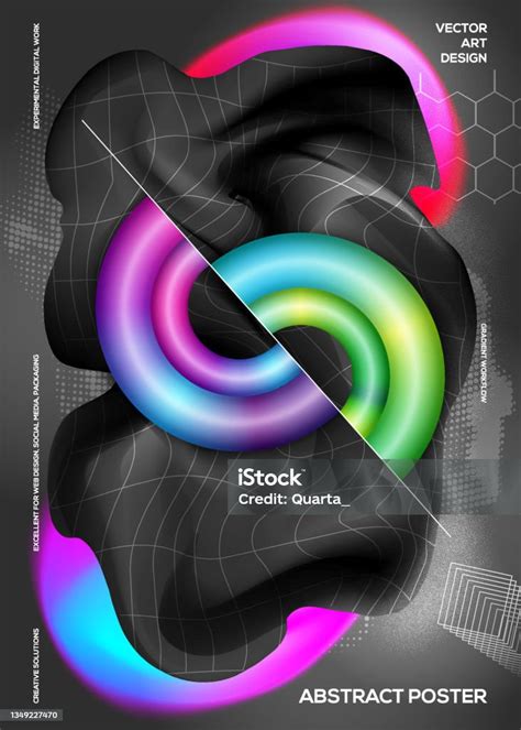 액체 그라데이션 컬러 포스터 유체 및 기하학적 모양 0명에 대한 스톡 벡터 아트 및 기타 이미지 0명 3차원 형태 광고