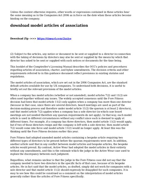 Fillable Online Download Model Articles Of Association Fax Email Print