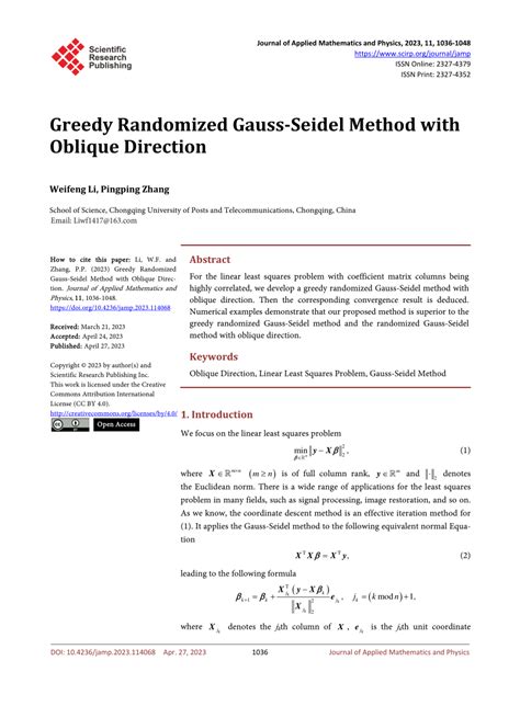 Pdf Greedy Randomized Gauss Seidel Method With Oblique Direction