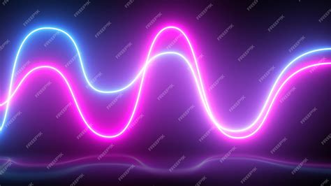 빛나는 네온 웨이브 라인 추상 배경 신호 차트 자외선 스펙트럼 네온 튜브 모양 빈 공간 바탕 화면 배경 프리미엄 사진