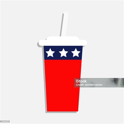 소 다 음료 유리 짚 아이콘입니다 평면 디자인 스타일 영화 아이콘입니다 미국 국기 별과 스트립 격리 빨간색과 파란색 색상입니다