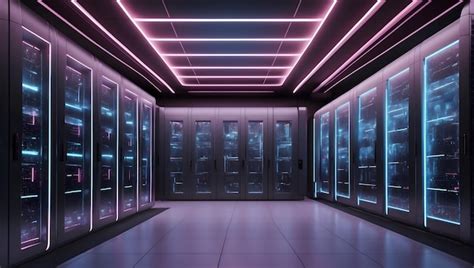 Premium Photo A Futuristic Data Center Infrastructure With Sleek Metallic Walls And Glowing