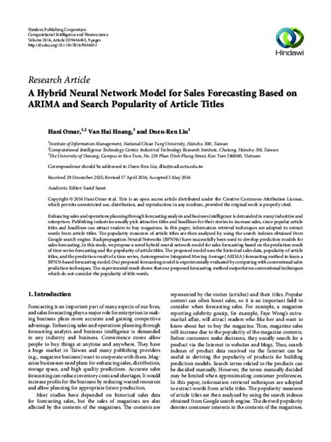 Pdf A Hybrid Neural Network Model For Sales Forecasting Based On Arima And Search Popularity