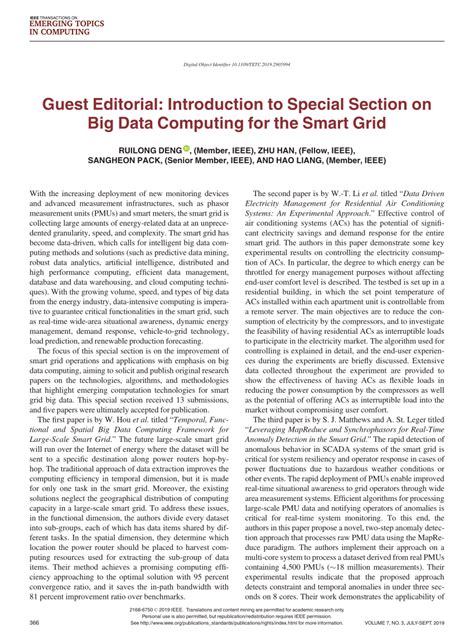 Pdf Guest Editorial Introduction To Special Section On Big Data Computing For The Smart Grid