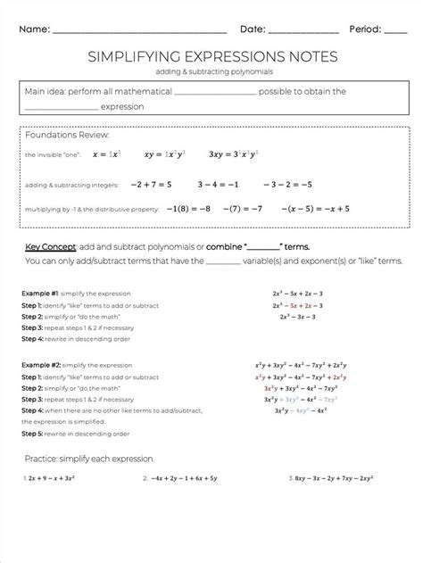 Simplifying Expressions Notes Etsy