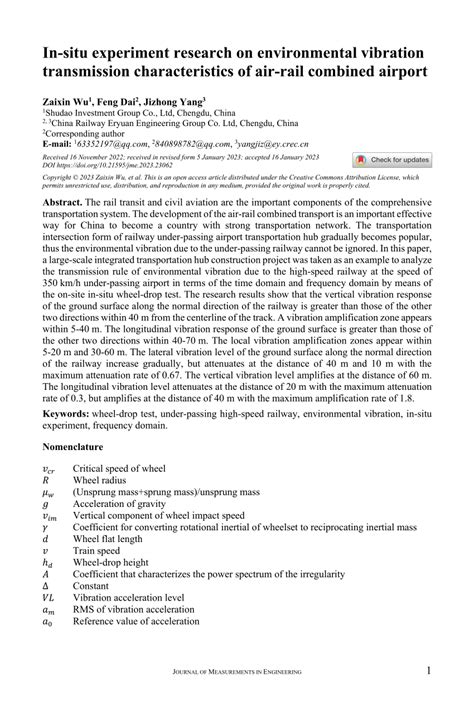 Pdf In Situ Experiment Research On Environmental Vibration Transmission Characteristics Of Air