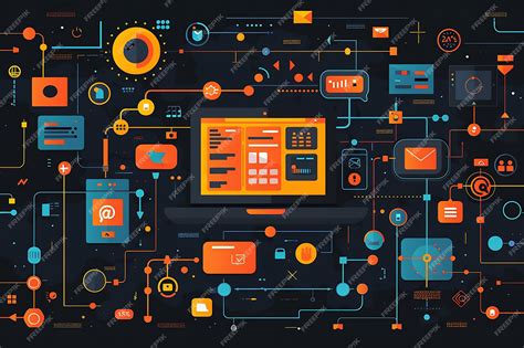 Premium Photo A Vibrant And Dynamic Digital Workspace Illustration Featuring A Central Laptop