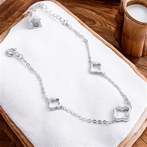 Silver Four Leaf Clover Bracelet Van Cleef Inspired Bracelet Good