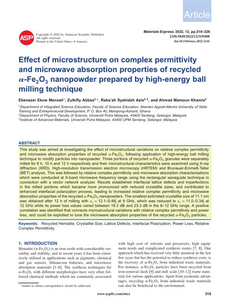 Pdf Effect Of Microstructure On Complex Permittivity And Microwave Absorption Properties Of