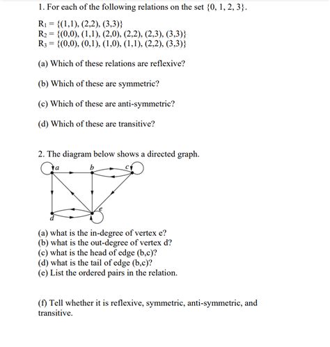 Solved 1 For Each Of The Following Relations On The Set {0
