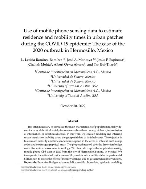Pdf Use Of Mobile Phone Sensing Data To Estimate Residence And Mobility Times In Urban Patches