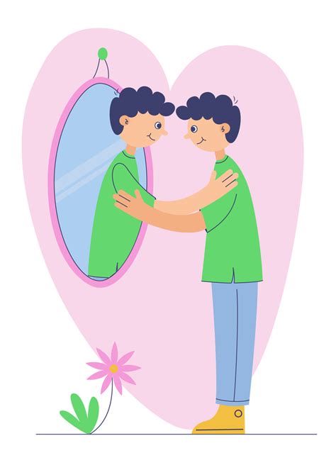 A Young Man Hugs His Own Reflection In The Mirror Love Yourself Self