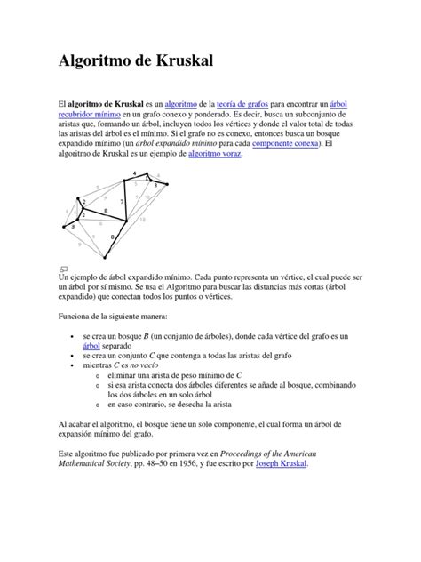 Algoritmo De Kruskal Pdf Teoría De Grafos Ciencias De La Computación