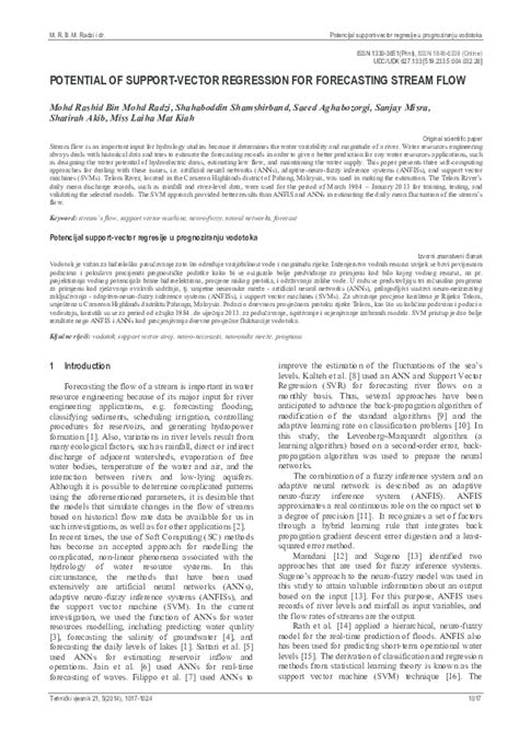 Pdf Potential Of Support Vector Regression For Forecasting Stream Flow