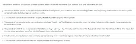 Solved This Question Examines The Concept Of Linear Systems Chegg