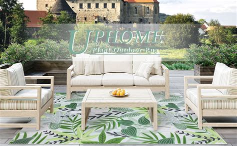 Uphome Green Floral Patio Rug 6x9 Ft Breathable And Quick