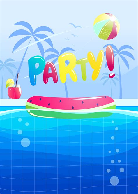 Hello Summer Party Banner Design Swimming Pool In The Aquapark Vector