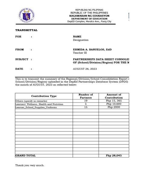 Dpds Transmital Report Pdf