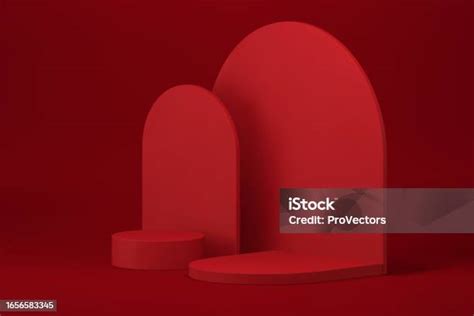 빨간색 현대 3d 연단 곡선 받침대 반원 벽 배경 현실적인 벡터 0명에 대한 스톡 벡터 아트 및 기타 이미지 0명 가정의